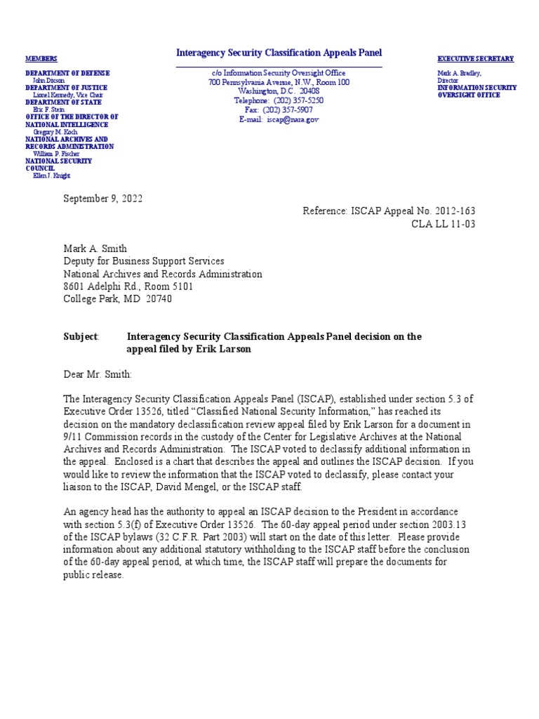 2012-163 (Larson) NARA (CLA) Decision (Personal Info Redacted) 9/11 ...
