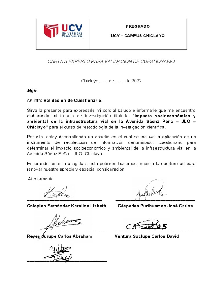 Carta A Experto para Validación de Cuestionario: MGTR | PDF ...