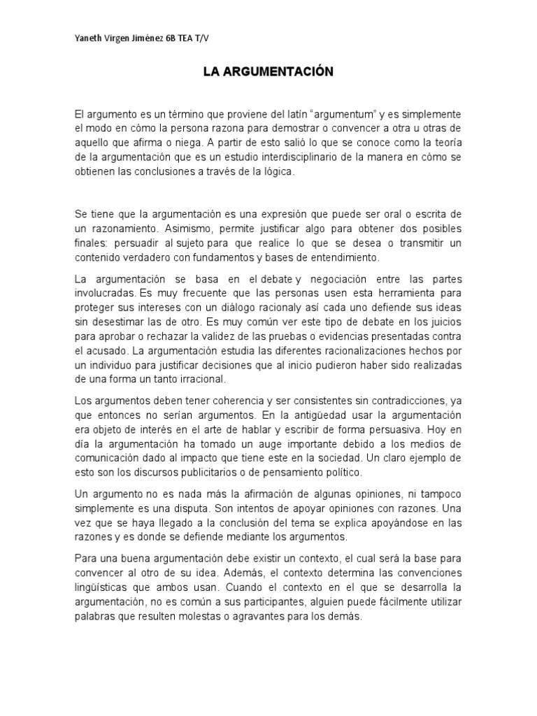 La Argumentación | PDF | Teoría de la argumentación | Argumento