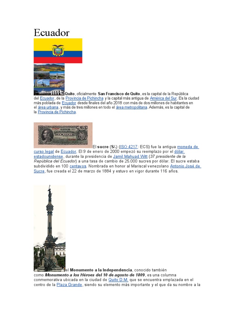 Datos Clave sobre Ecuador: Cultura y Economía | PDF | Ecuador