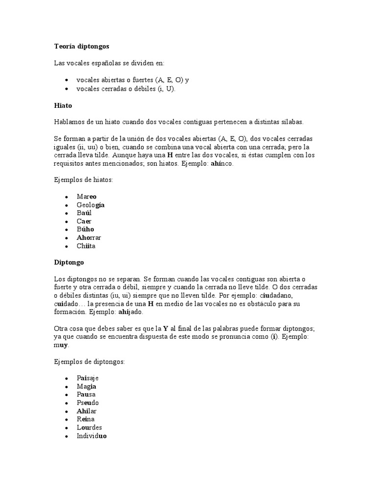 Actividades y ejemplos de diptongos | PDF | Lingüística | Fonética