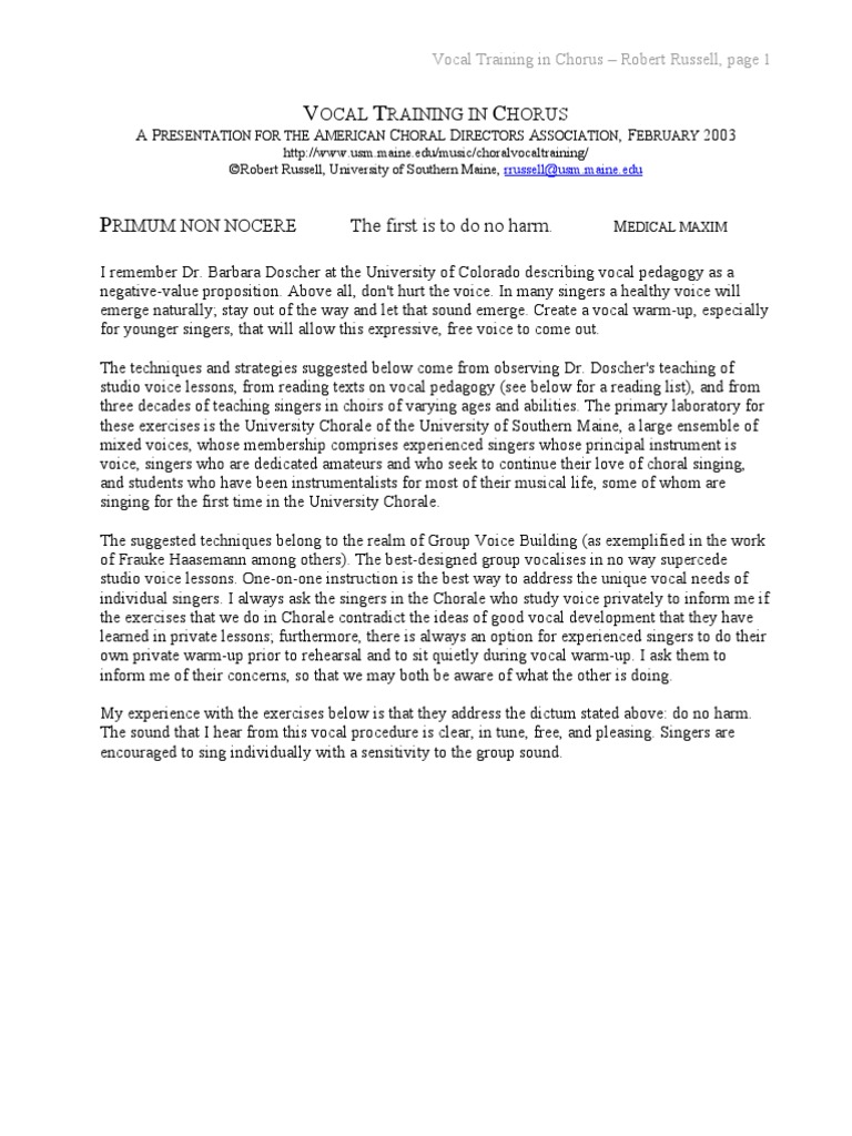 Vocal Training in Chorus | Singing | Vocal Pedagogy