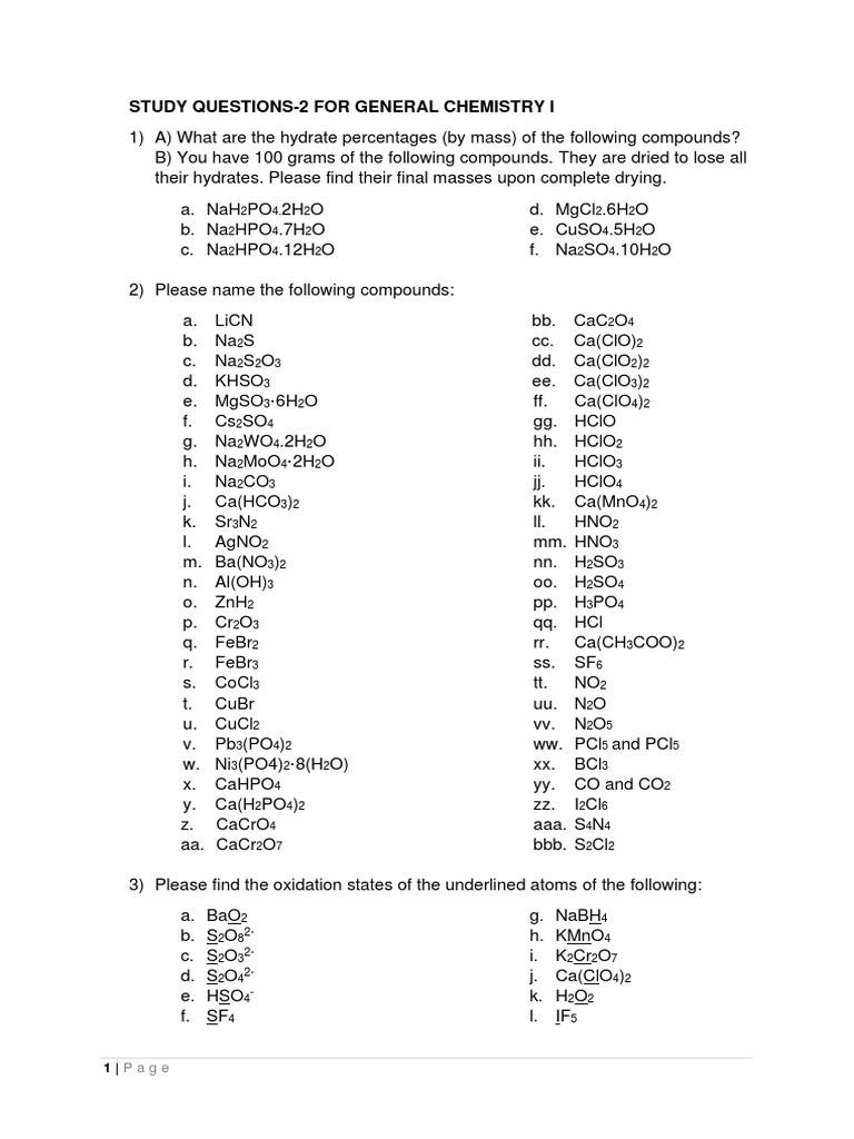 2022 2023 General Chemistry I Study Question Set 2 | PDF