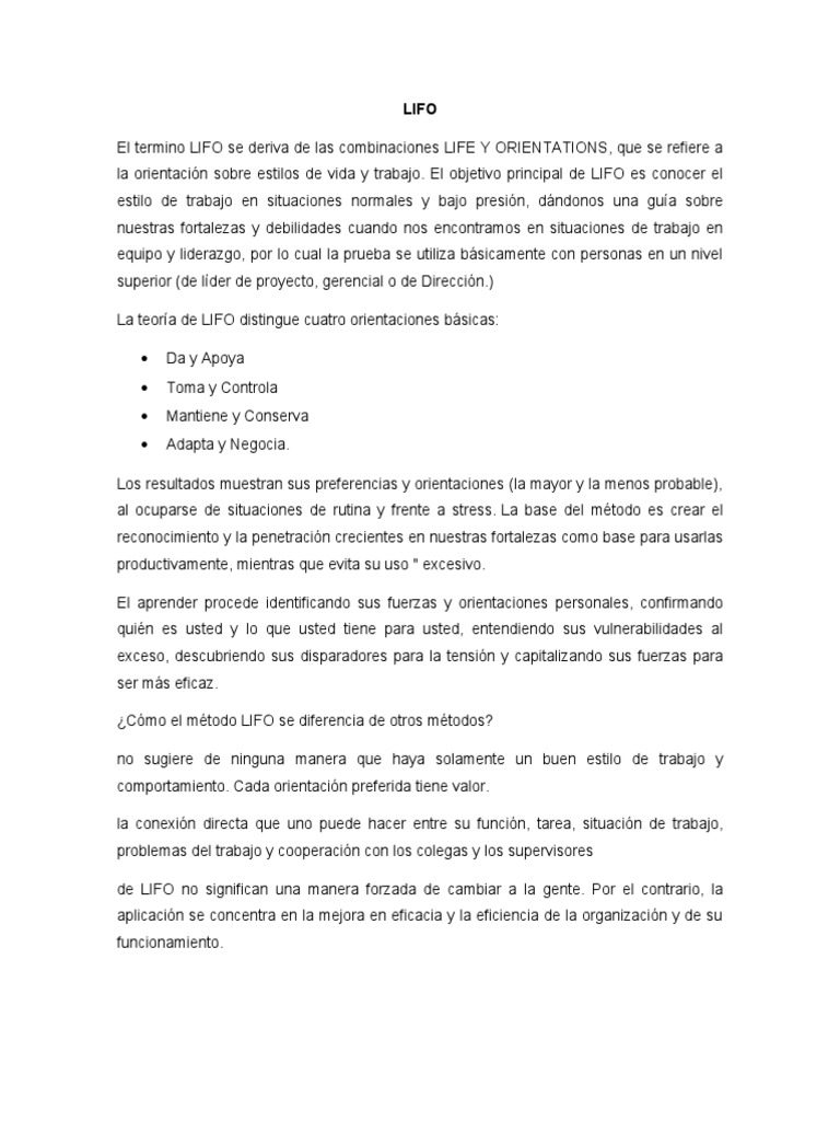 LIFO | PDF | Comportamiento | Liderazgo