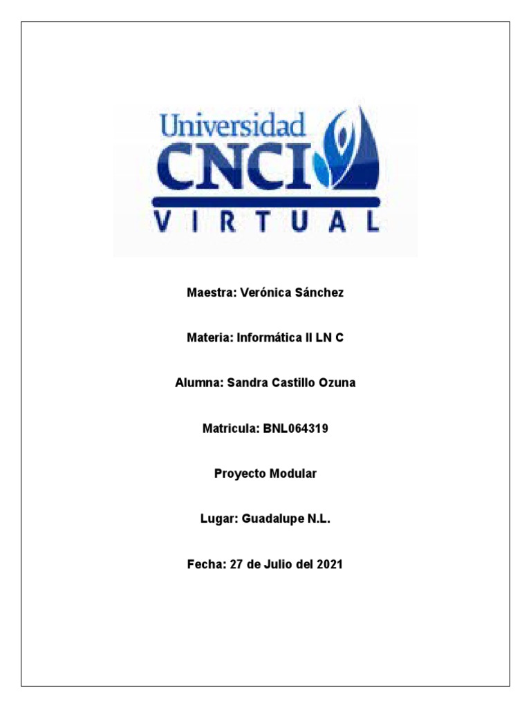 Informatica II Proyecto Modular | PDF | Microsoft Excel | Hoja de cálculo