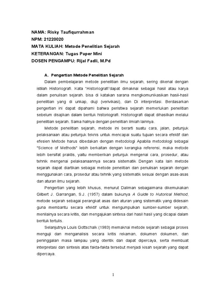 Metode Penelitian Sejarah | PDF
