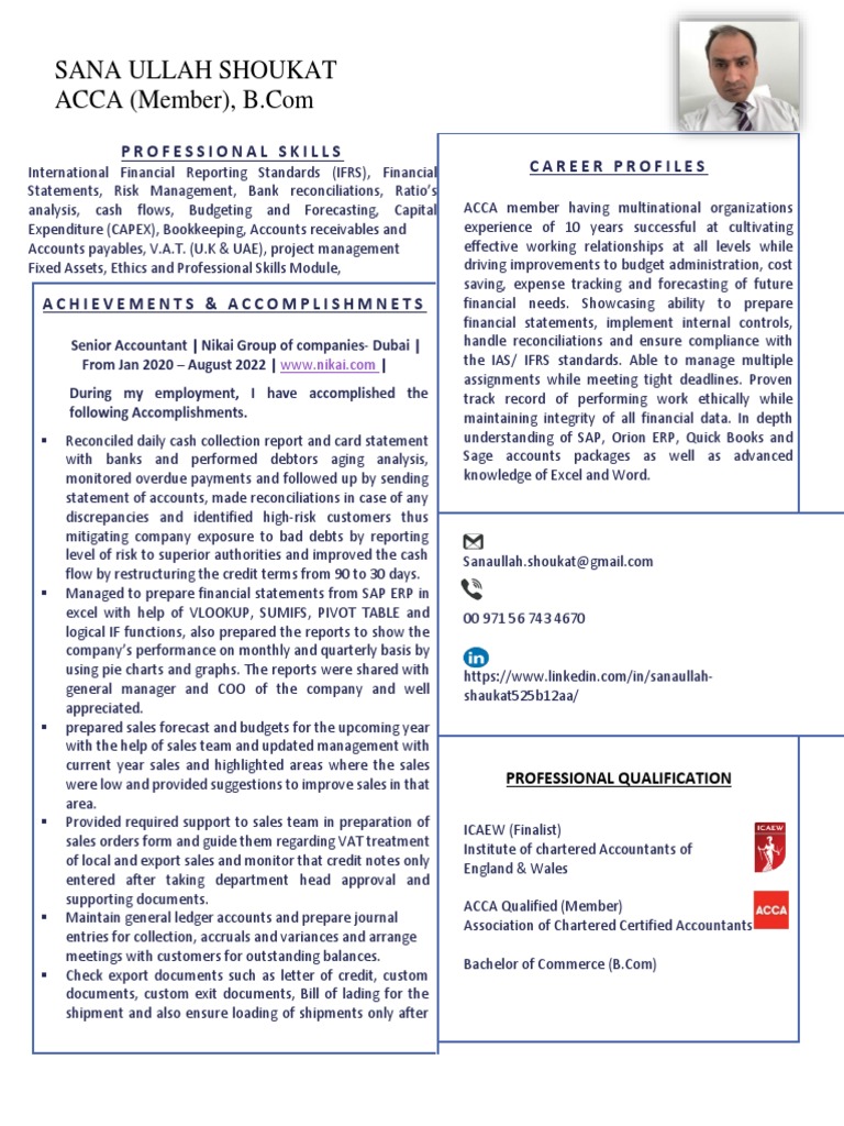 Sana Ullah Resume - Updated | PDF | Financial Statement | International Financial Reporting ...