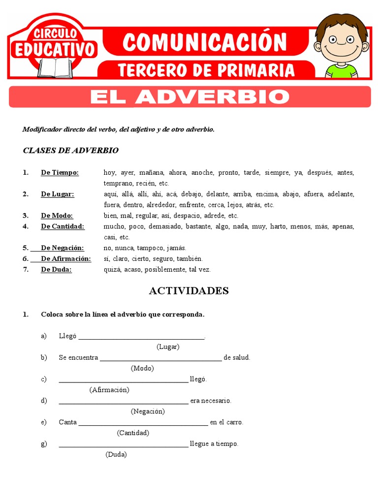 El Adverbio Para Cuarto De Primaria Escuela Primaria Qué Es Un Verbo?