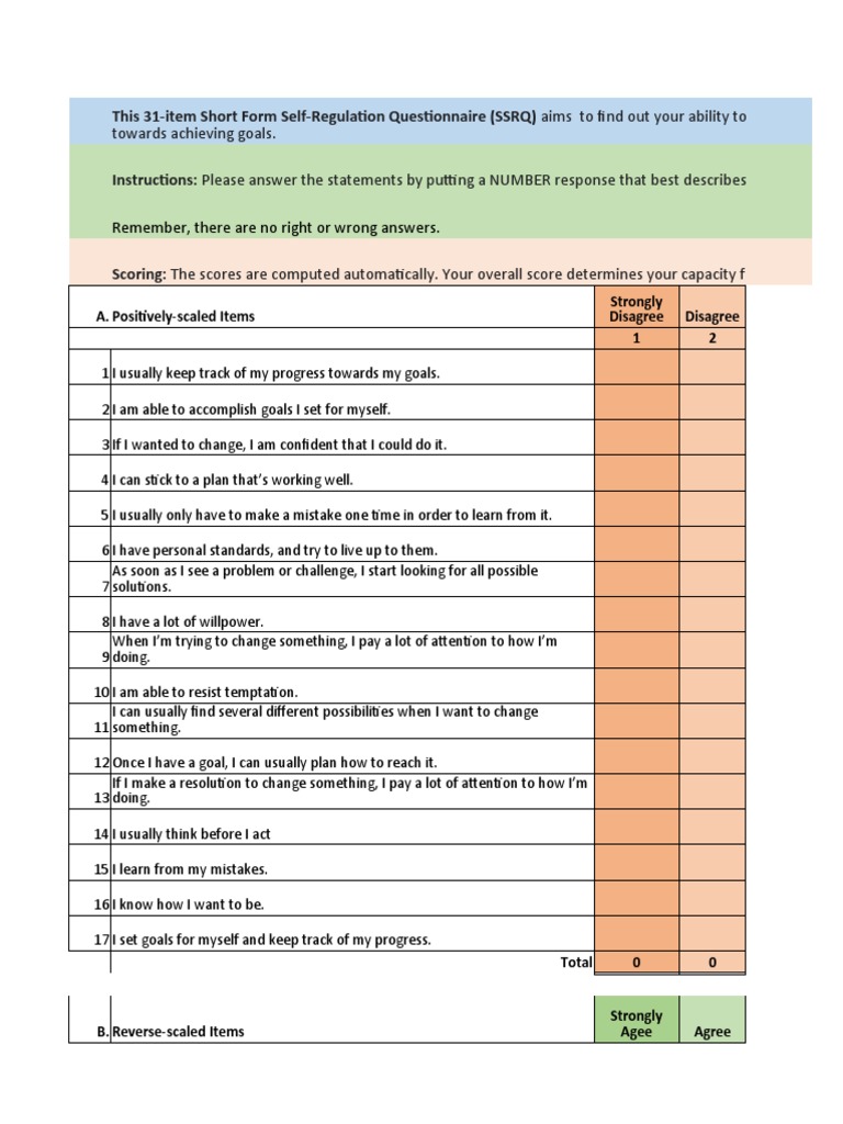 Self-Regulation Questionnaire Guide | PDF | Self-Management | Self Control