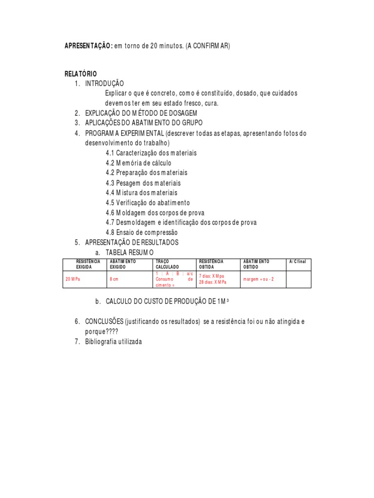 Trabalho Sobre Dosagem de Concreto Pelo Método Abcp | PDF