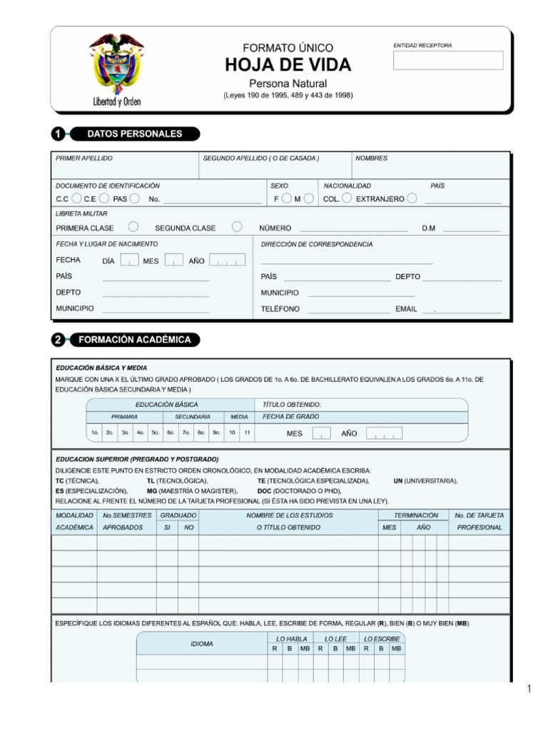 X1 Formato Unico Hoja De Vida Persona Gobierno Pdf Servicio Civil