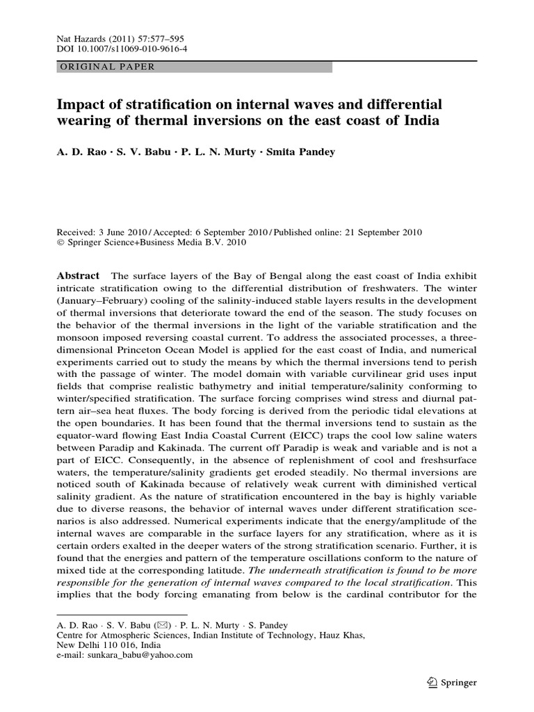Impact of Stratification On Internal Waves and Differential Wearing of ...