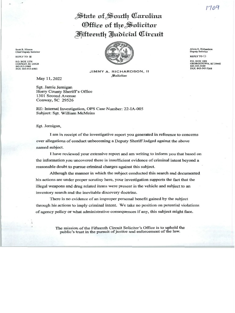 15th Circuit Solicitor's Office - Declination Letter | PDF