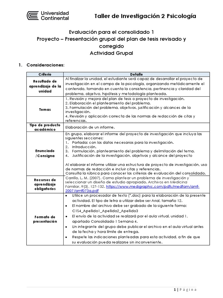 C 01 - Proyecto - Grupal | PDF | Evaluación | Rúbrica (Académica)