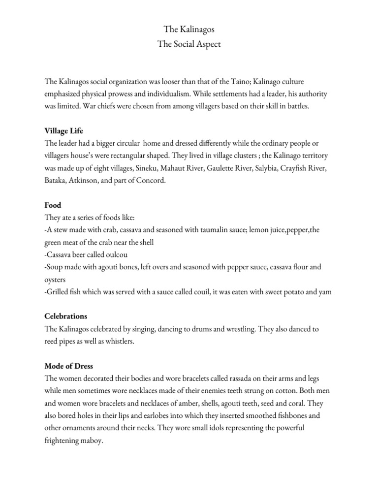 The Kalinagos (The Social Aspect) | PDF