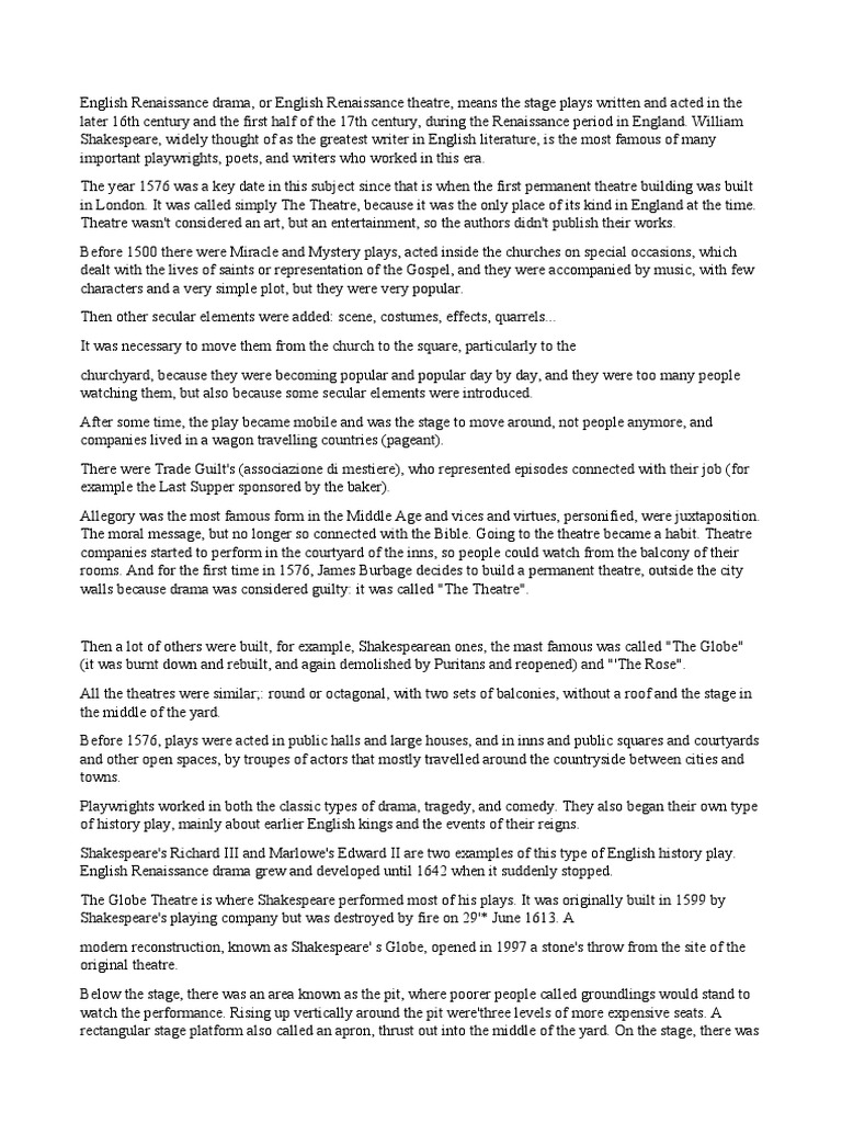 English Renaissance Drama | PDF | William Shakespeare | Theatre