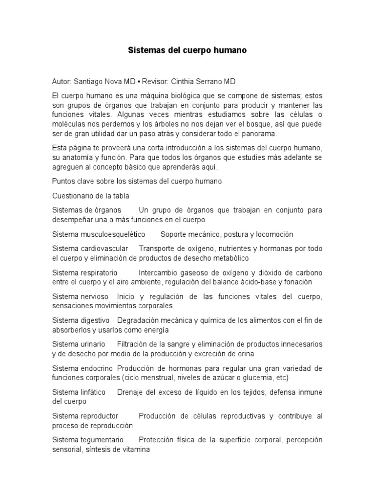 Sistemas Del Cuerpo Humano | PDF