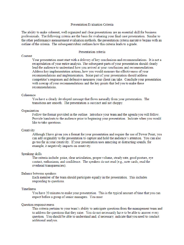 Criteria For Evaluating Group Presentation | PDF