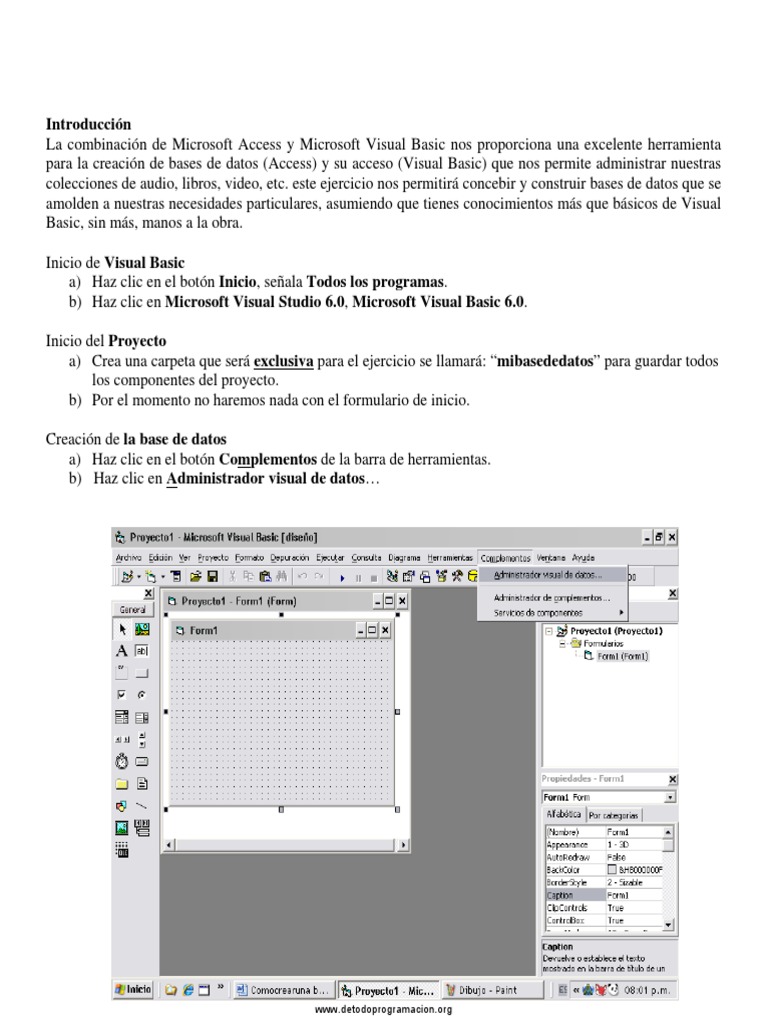 Creacion de Base de Datos en Access Con Visual Basic | PDF | Bases de datos | Básico