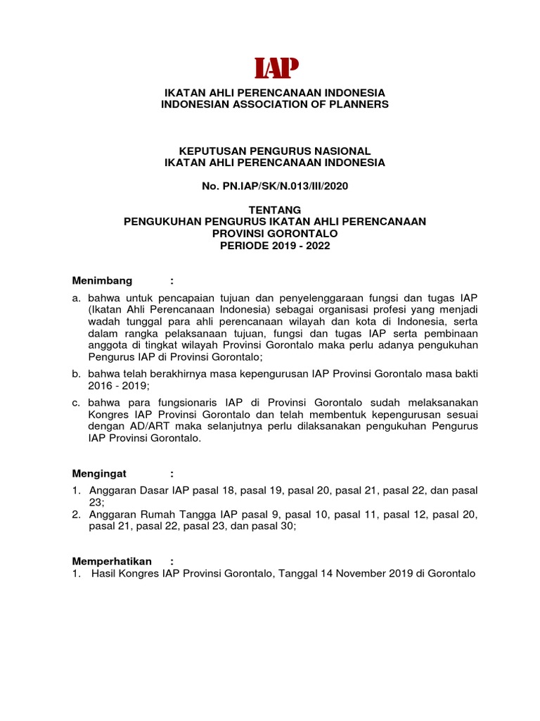13 SK Pengurus Prov Gorontalo | PDF
