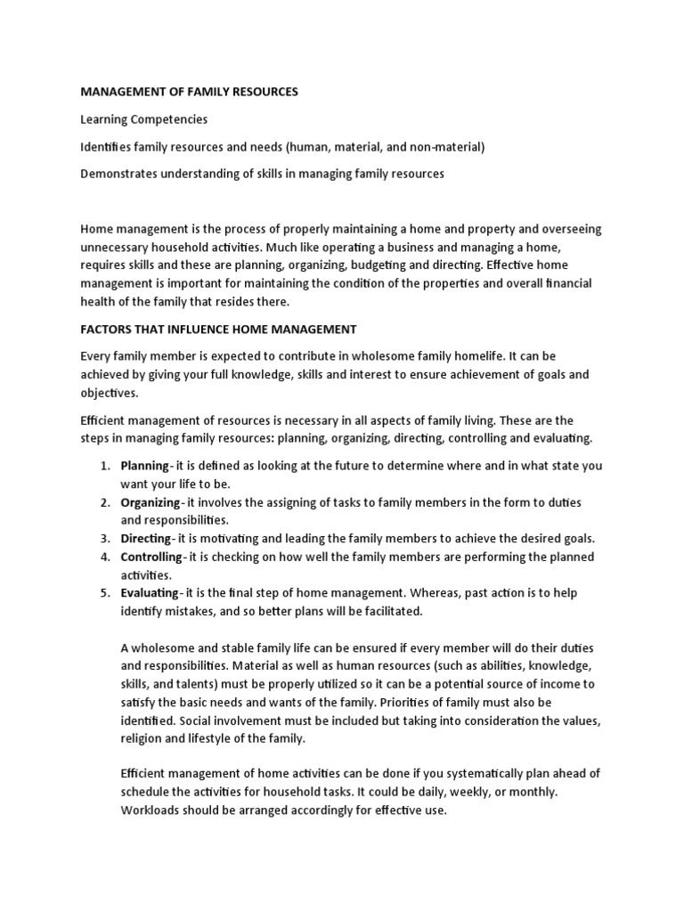 Family Resource Management Strategies | PDF | Taxes | Budget