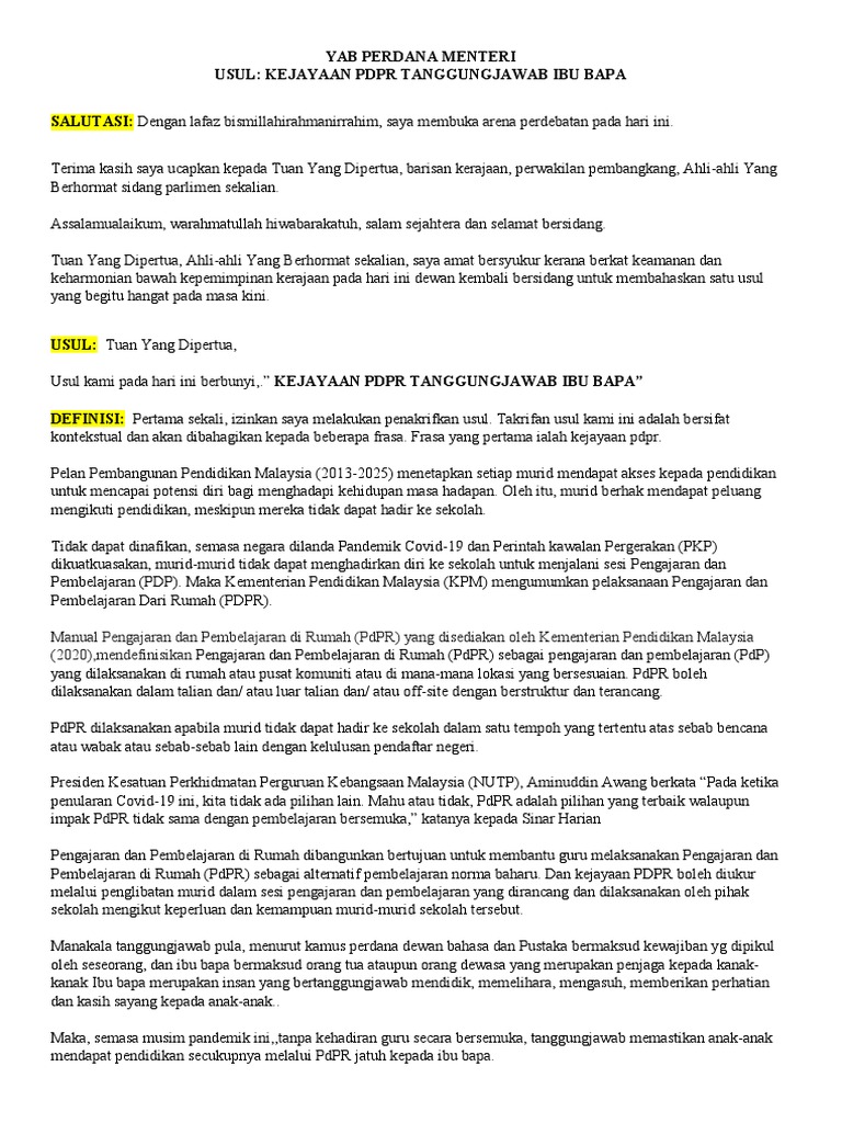 Teks Bahas Yab Perdana Menteri | PDF