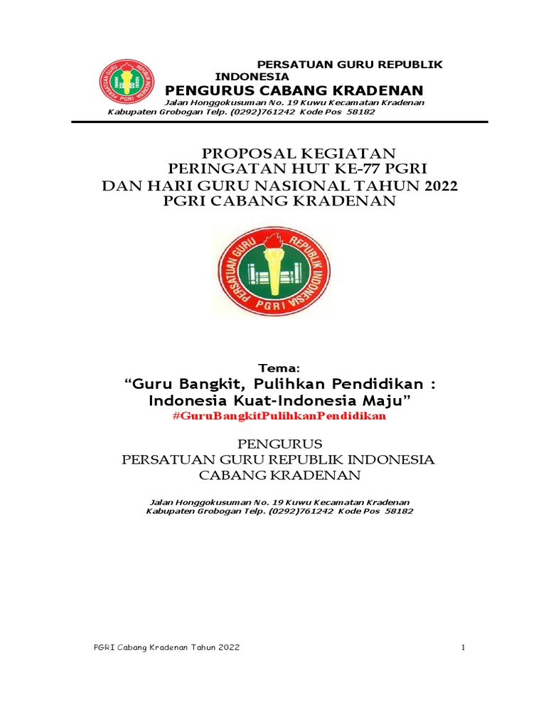 Proposal Hut Ke-77 Pgri Dan HGN Krad 2022 | PDF