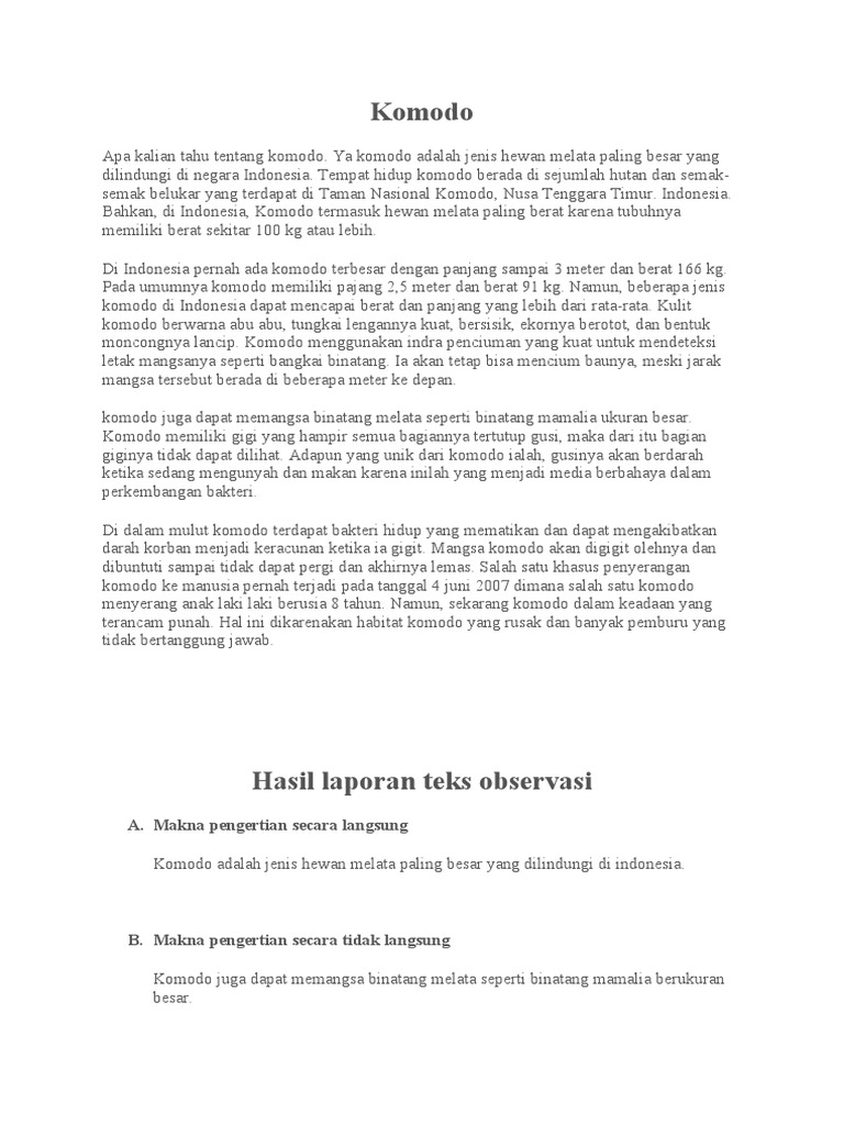 Komodo. Teks Laporan Observasi Dzaki Gathfan Nibros | PDF | Kajian Bahasa Asing