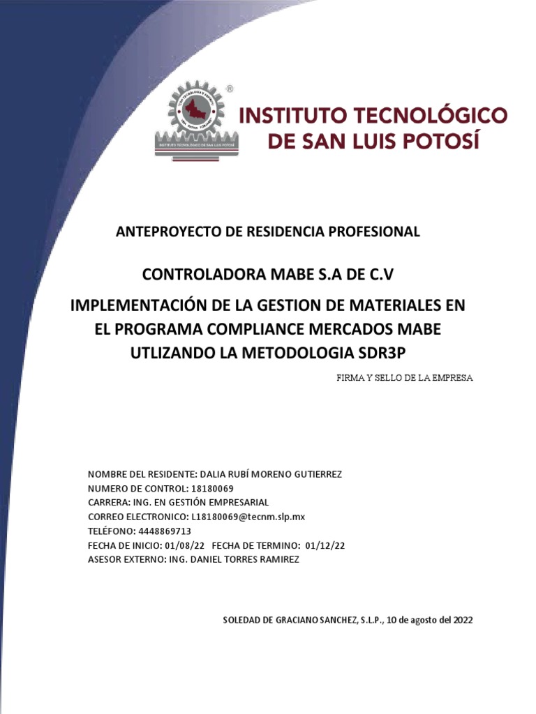 Portada de Anteproyecto de Residencia Profesional DMG | PDF | Calidad (comercial) | Diseño