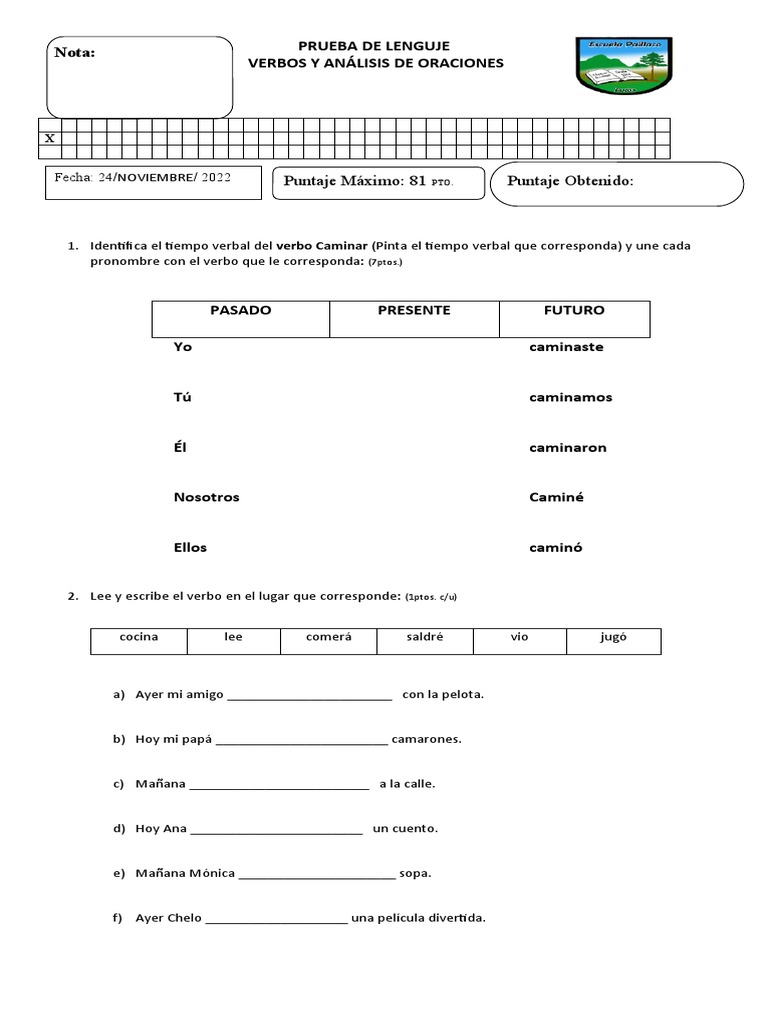 Prueba Verbos | PDF