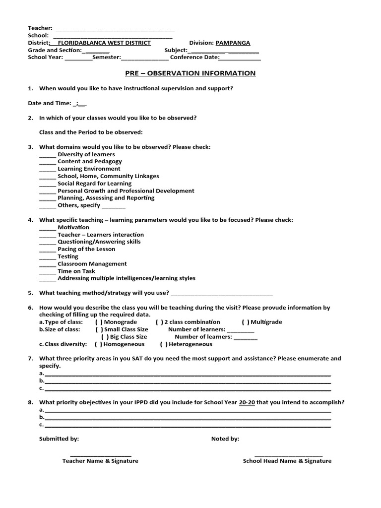 Pre and Post Observation | PDF | Learning | Teaching Method