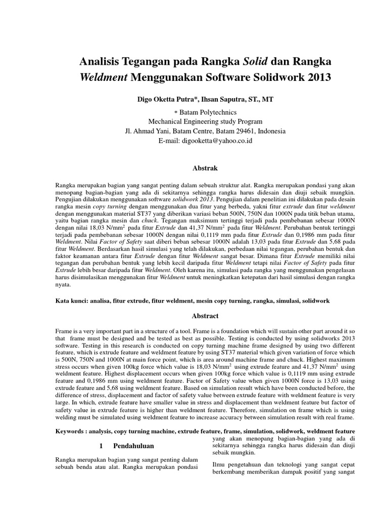 Analisis Tegangan Pada Rangka Solid Dan Rangka Weldment Menggunakan ...