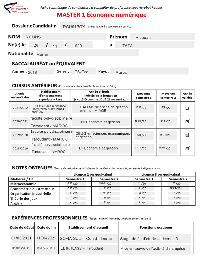 M1 Fiche Synthétique ENU2022-2023 | PDF | Master (diplôme ou grade universitaire) | Système d ...