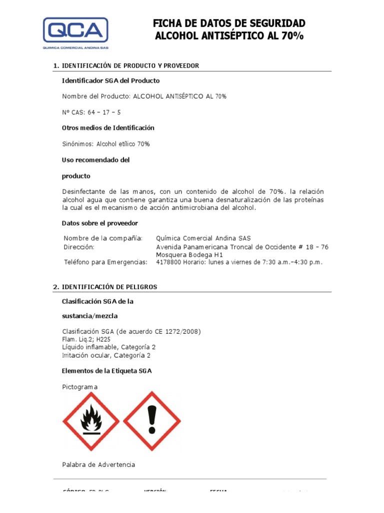 Anexo C. Hoja de Seguridad Alcohol Antiséptico | PDF | Etanol | Agua