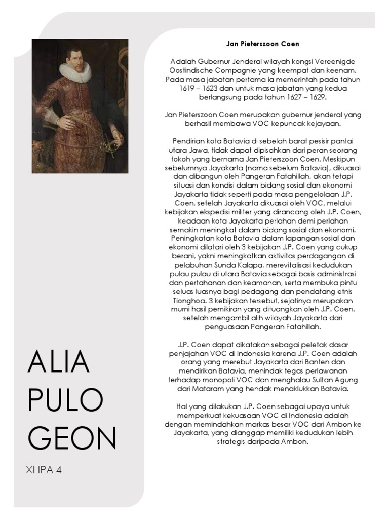 Alia Pulo Geon - XI IPA 4 - Tugas Tentang Gubernur VOC | PDF