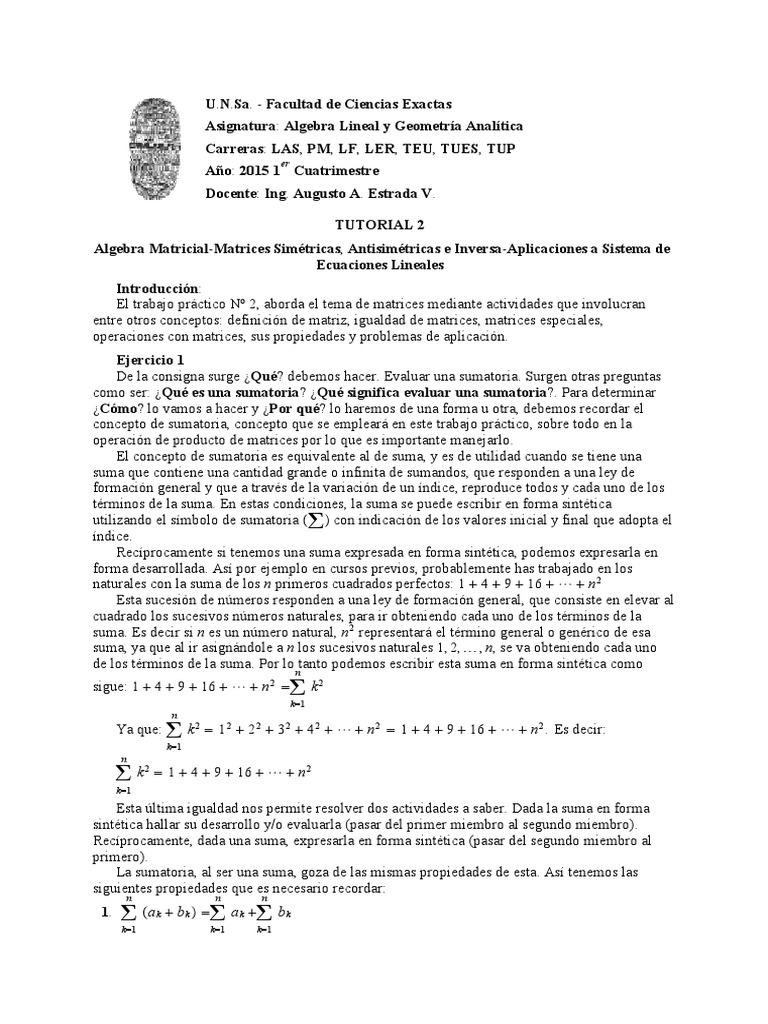 Tutorial - 2 - Matrices | PDF | Matriz (Matemáticas) | Prueba matemática