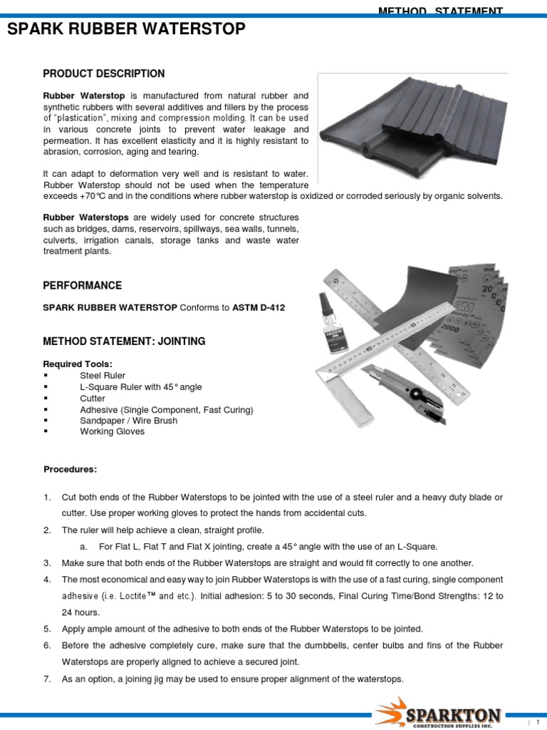 Method Statement - Rubber Waterstop | PDF | Natural Rubber | Concrete