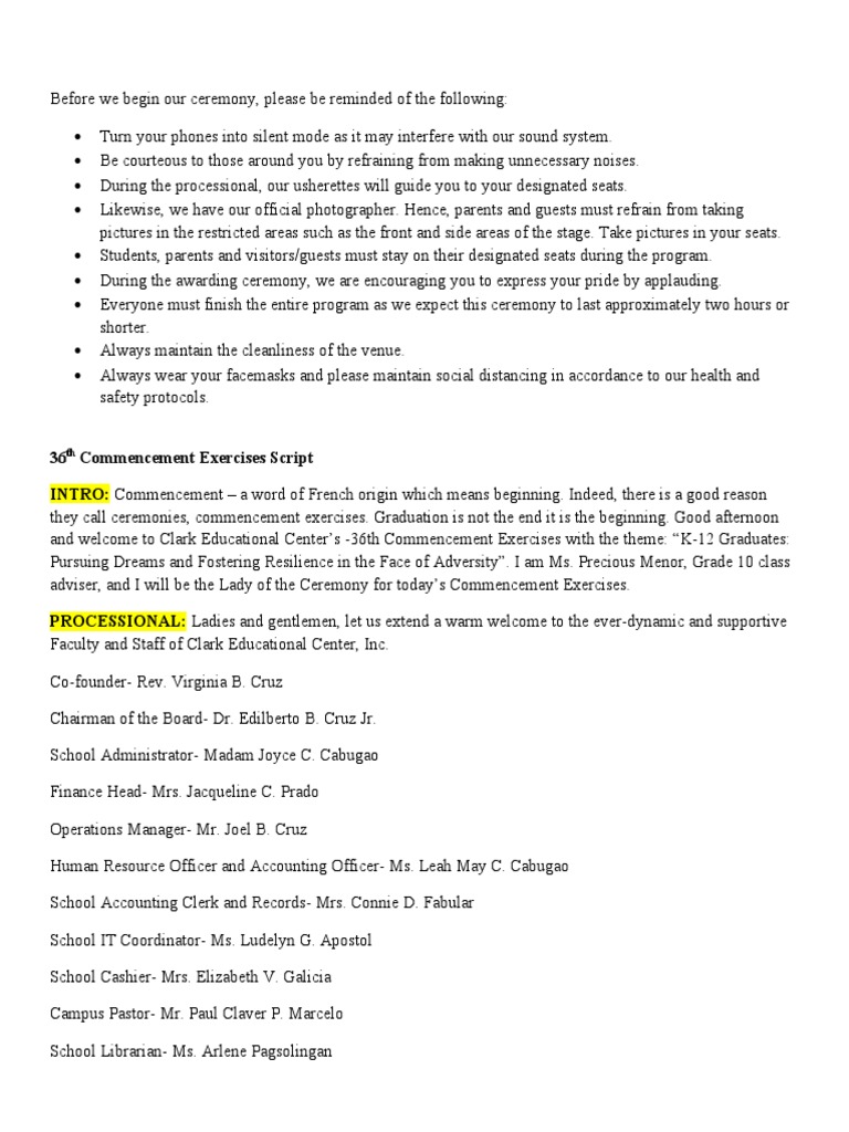 36th Commencement Exercises Script | PDF 36th Commencement Exercises Script | PDF