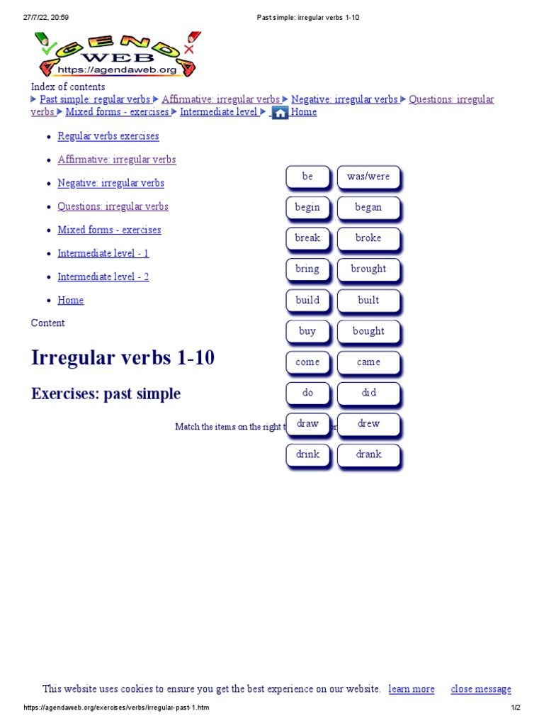 Past Simple - Irregular Verbs 1-10 | PDF | Language Mechanics | Morphology