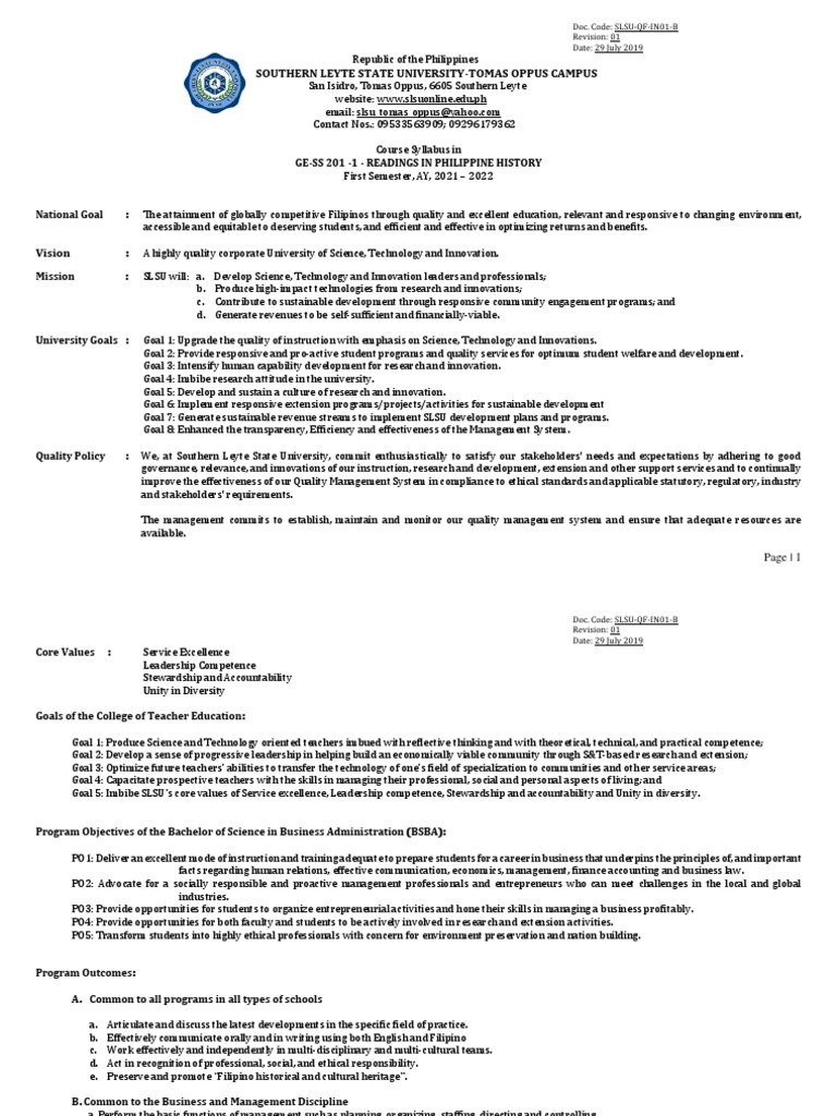 BSBA Syllabus (2021-2022) Final | PDF | Entrepreneurship | Corporate ...