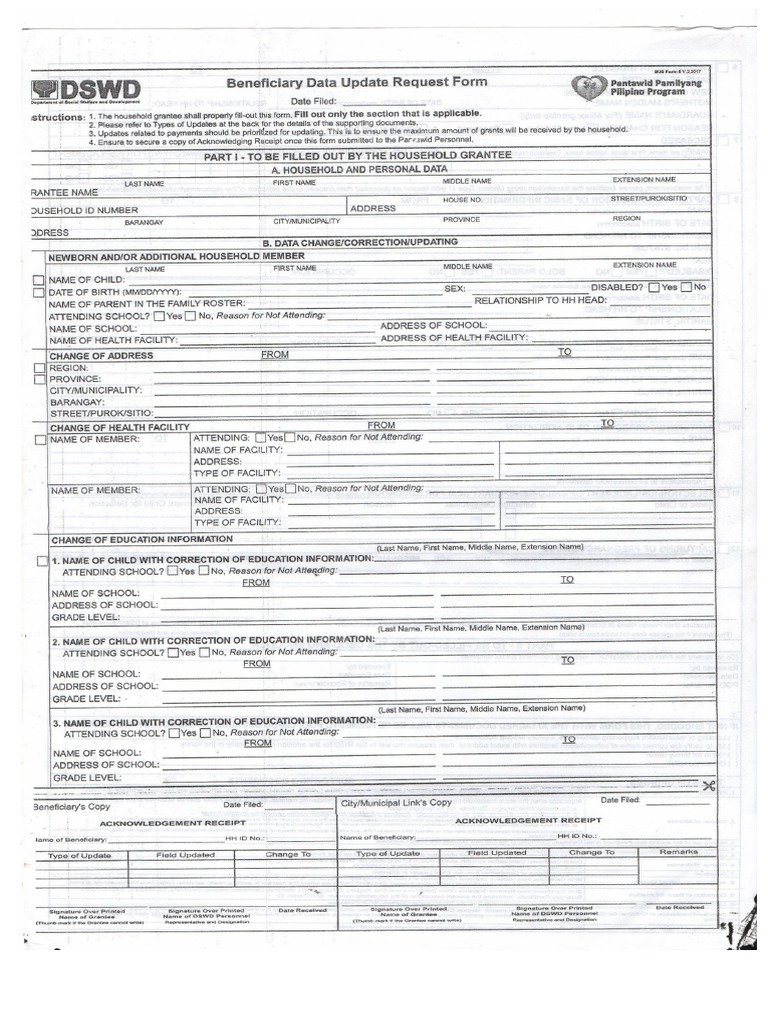 DSWD Beneficiary Update Form | PDF