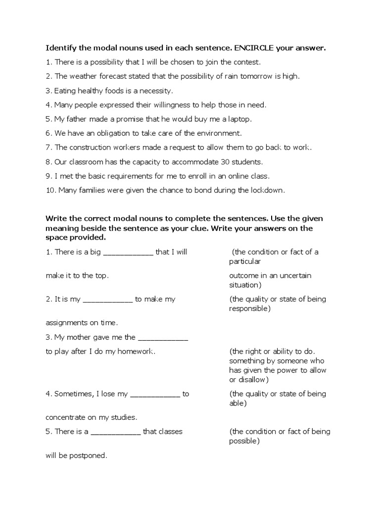 ACTIVITY GRADE8 Modal Nouns | PDF | Career & Growth | Self-Improvement