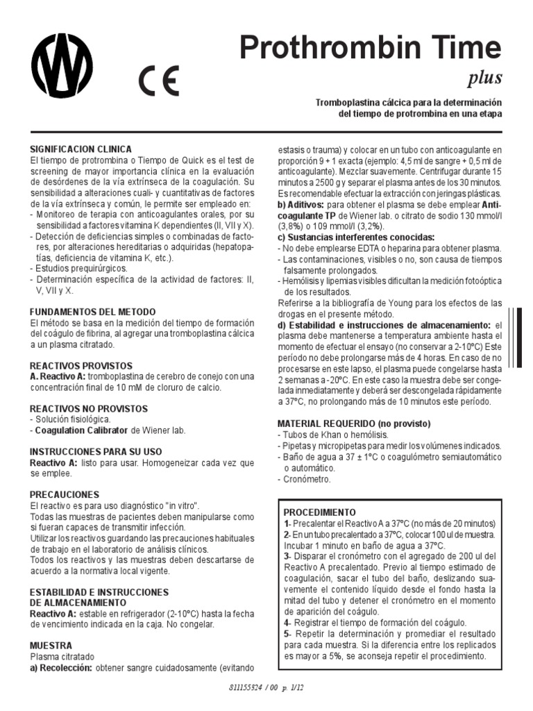 Tiempo de Protrombina | PDF | Sangre | Tejido (biología)