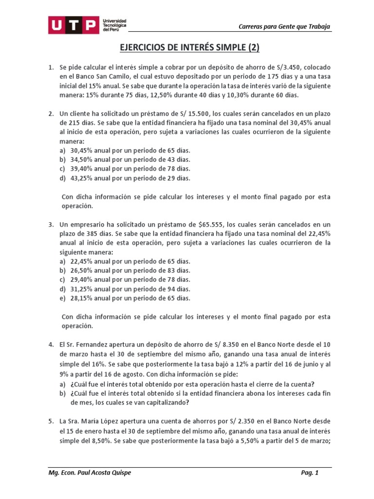 Semana 02 - Ejercicios de Interes Simple 02 - TAREA 26-06 | Descargar ...