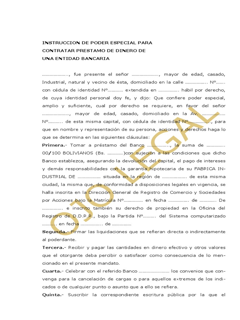Poder Especial para Préstamo Bancario | PDF | Bancos | Justicia