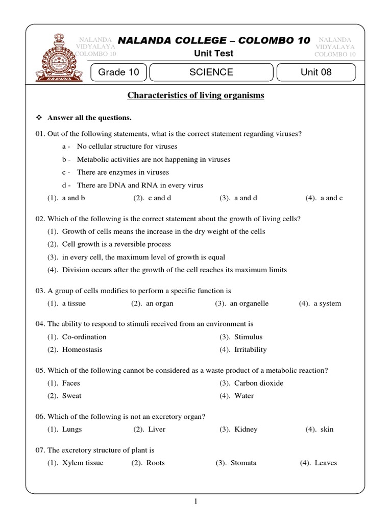 Grade 10 Science Unit 8 Eng. | PDF | Cell (Biology) | Virus