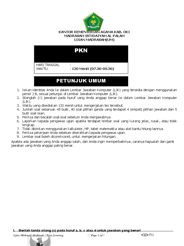 Soal Um PKN Mi | PDF