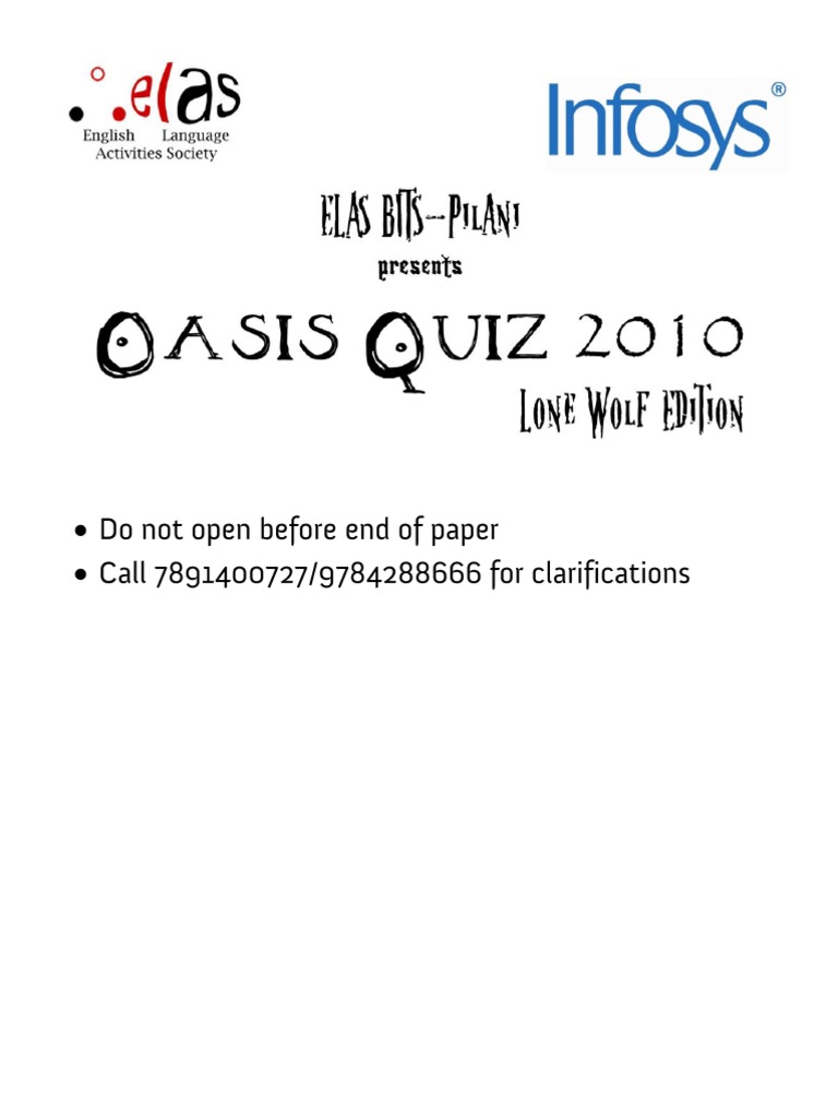 Oasis Quiz Lone Wolf Edition - Answers | PDF | Umami