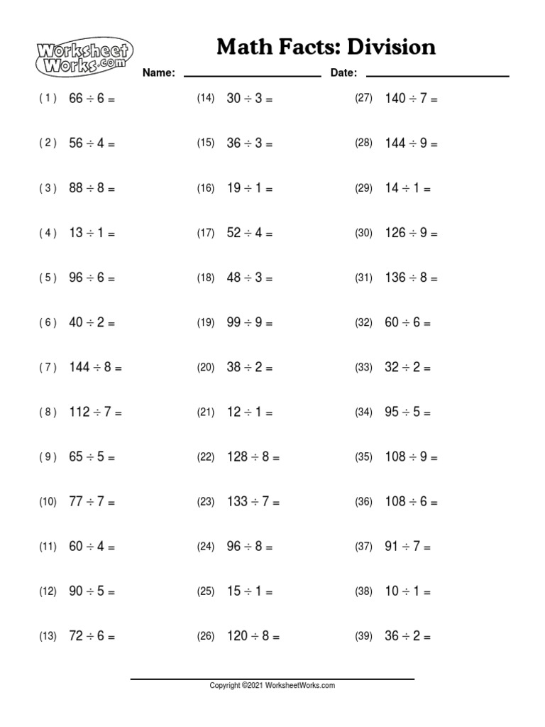 WorksheetWorks Math Facts Division 1 | PDF