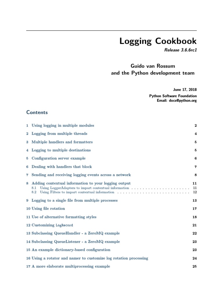 Howto Logging Cookbook | PDF | Method (Computer Programming) | Constructor (Object Oriented ...